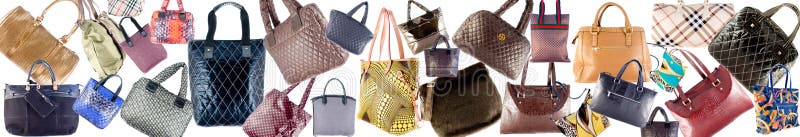 Many Different Women`s Handbags. Collage. Advertising Banner Stock ...