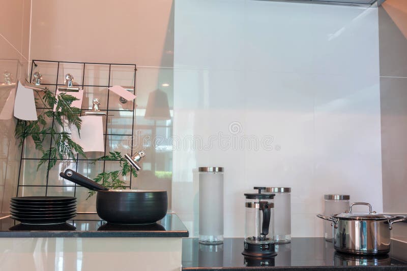 Many Dishes Stacked with Kitchenware. Stock Photo - Image of kitchen ...