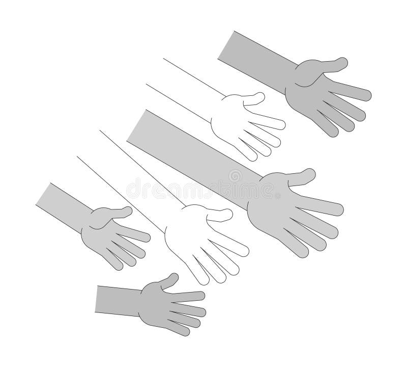 Many Diverse Hands Reaching for Help, Resources Outline Illustration ...
