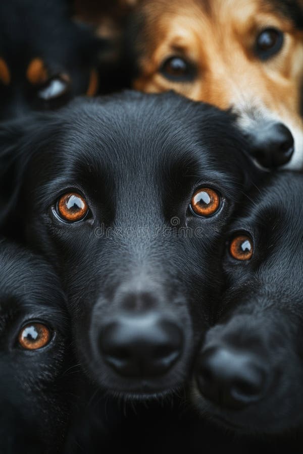 Many Dogs Crowding and Staring with Their Shiny Eyes Stock Photo ...
