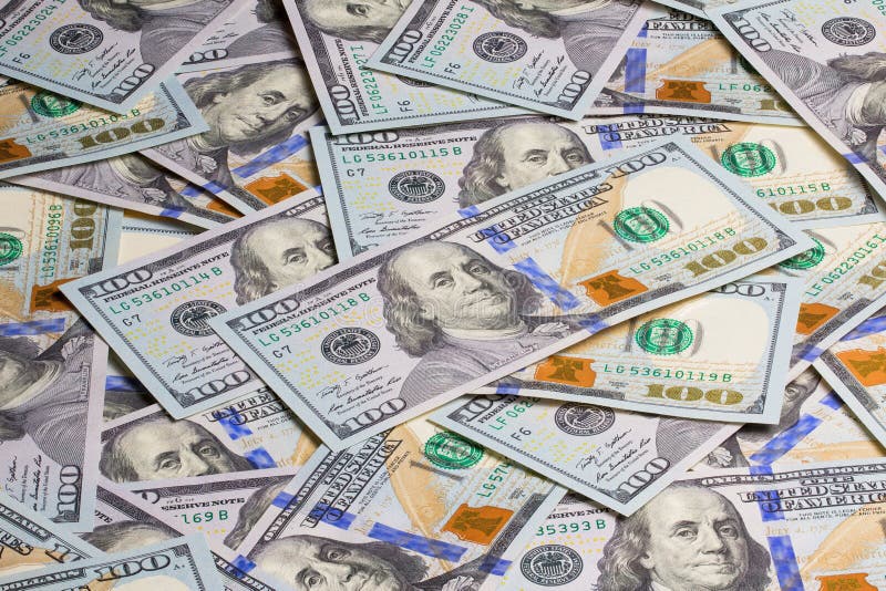 Many 100 Dollars Banknotes Background Stock Image - Image of bill ...