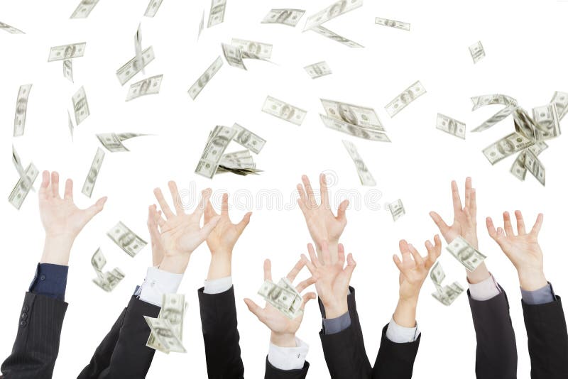 Raining Money Hands Catching Dollars Stock Photo - Image of cash, bank ...
