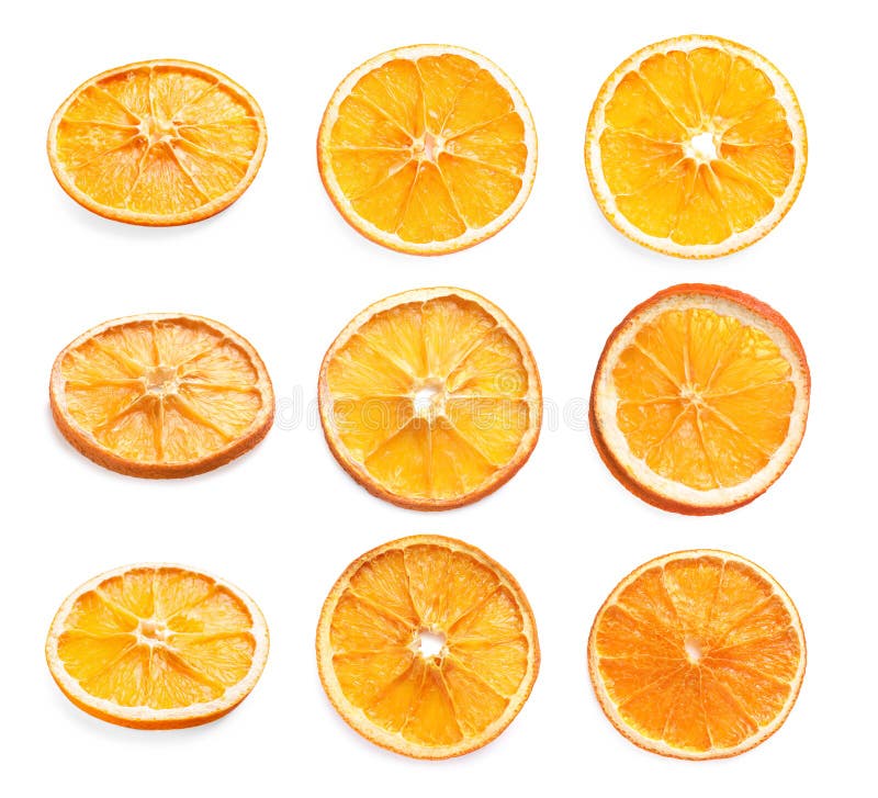Many Dry Orange Slices on White Background Stock Image - Image of ...