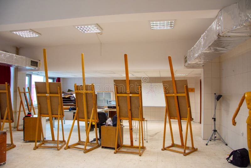 Many Easels in the Empty Studio at University Stock Photo - Image of ...