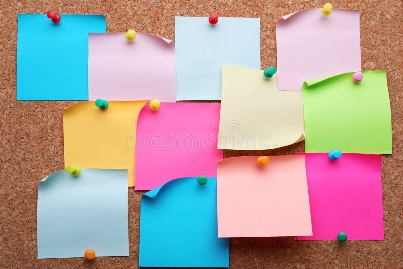 Many Empty Colorful Notes Pinned To Cork Board Stock Image - Image of ...