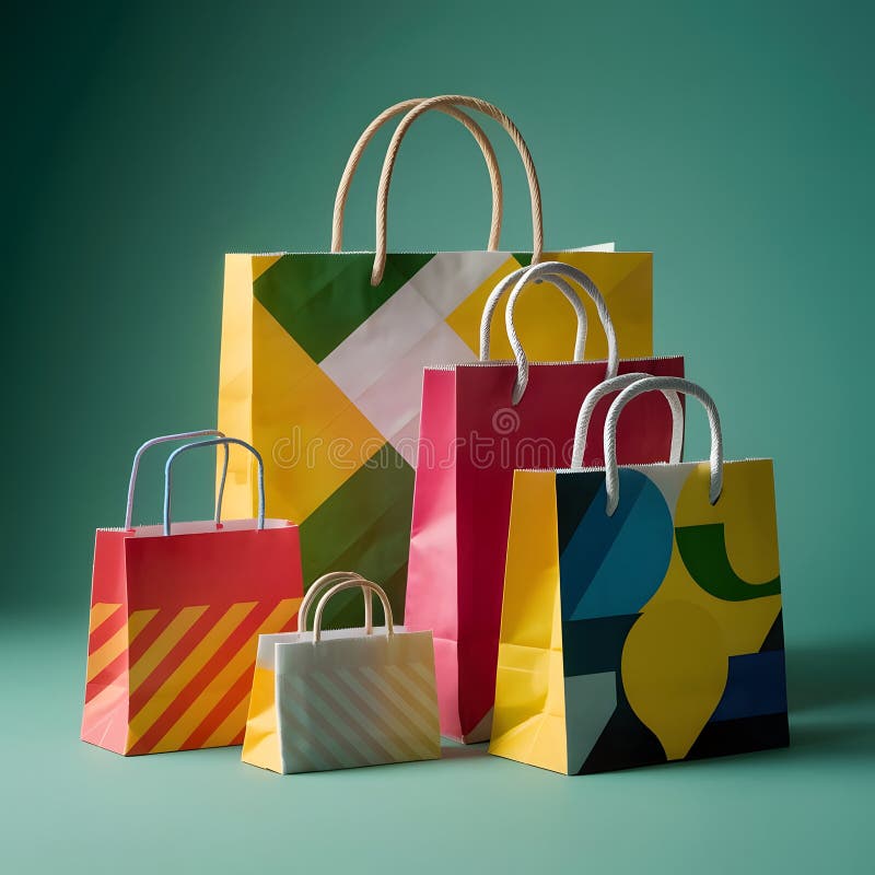 Many Empty Paper Shopping Bags with Various Colour Stock Illustration ...