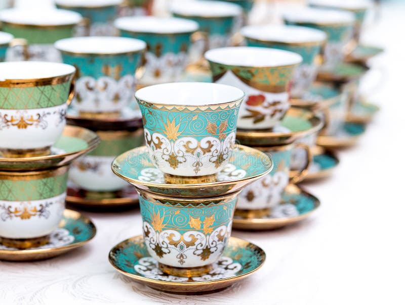 Many Empty Tea Cups Arranged for a Coffee Break. Stock Photo - Image of ...