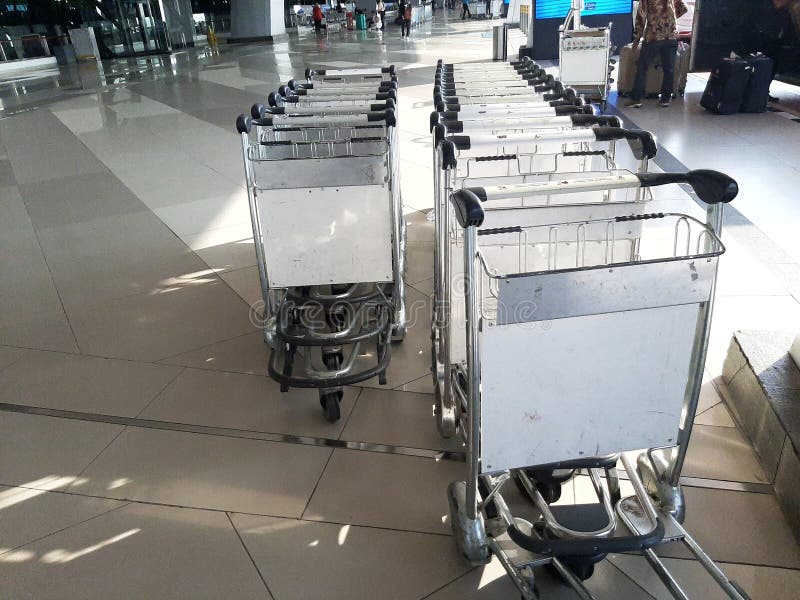 Many Empty Trolleys at Airports are Lined Up Where Passengers Arrive ...