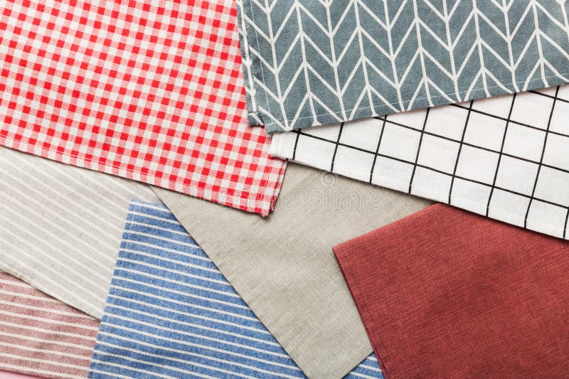 Many Fabric Kitchen Napkin for Table Setting Top View on Table Stock ...