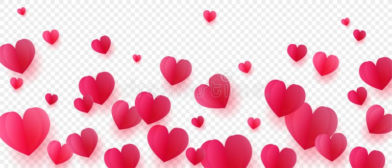 Many Falling Abstract Hearts with Shadows on Transparent Background ...