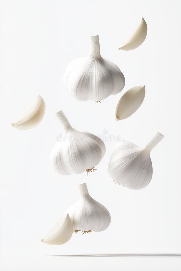 Many Falling Head of Garlic, Garlic Clove Isolated on White Background ...
