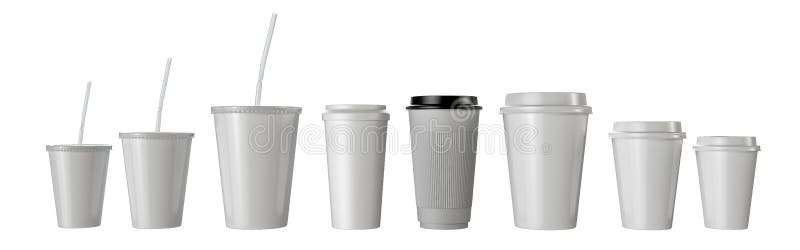 Many Fast Food Paper Cups Isolated. Stock Illustration - Illustration ...