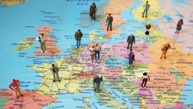 Many Figures of People are Placed on Europe Map. Stock Image - Image of ...