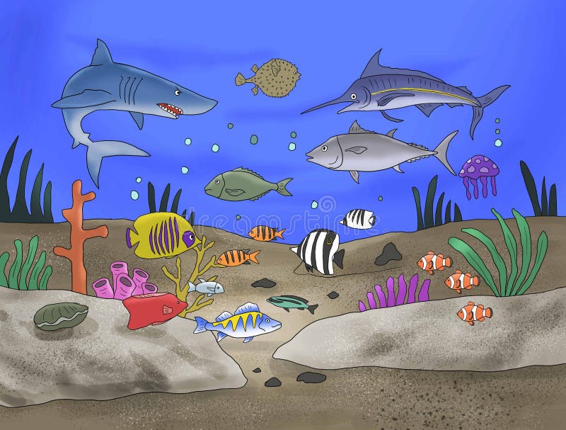 So Many Fish on the Deep Sea Illustration Stock Illustration ...