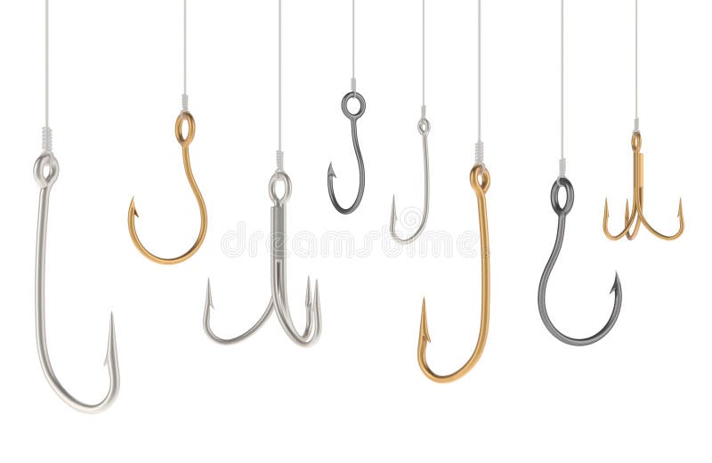 Many Fishing Hooks on Fishing Lines. 3D Rendering Stock Illustration ...