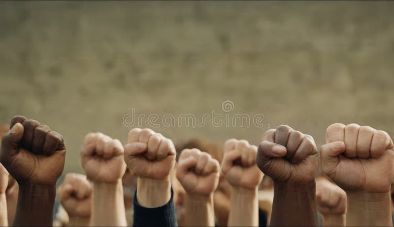 Many Fists of Multi-ethnic People Raised Upwards. Stock Illustration ...