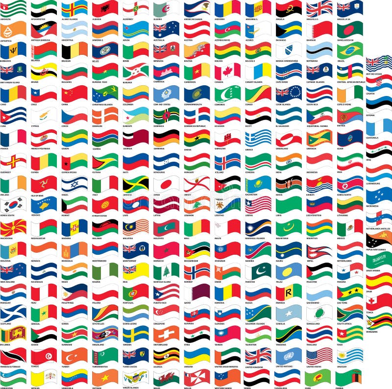 Many flag in wave shape stock vector. Illustration of continent - 5140304