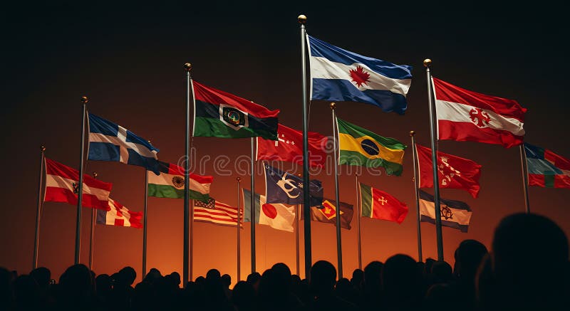 Global Unity: a Panorama of International Flags Stock Illustration ...