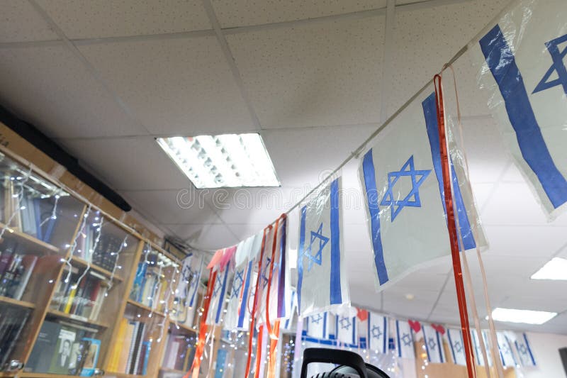 Many Flags of Israel with a Red Ribbon Stock Image - Image of east ...