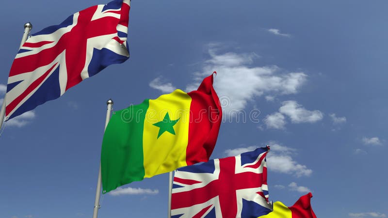 Many Flags of Senegal and the United Kingdom, 3D Rendering Stock Image ...