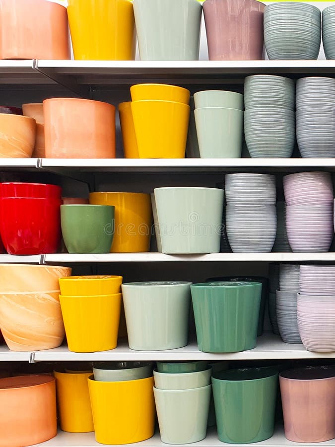 Many Flower Pots in the Supermarket, Full Color Stock Image - Image of ...