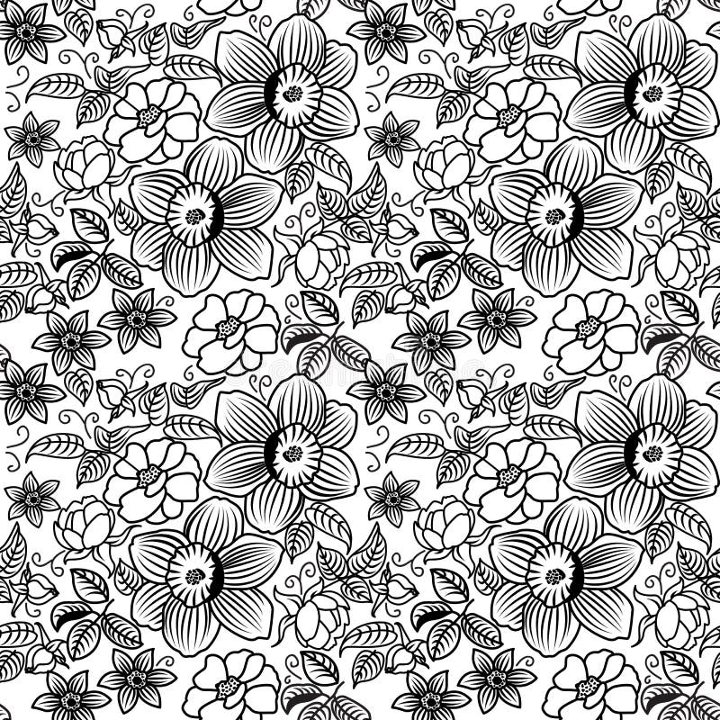 Seamless Bw Flowers Pattern Stock Vector - Illustration of cartoon ...