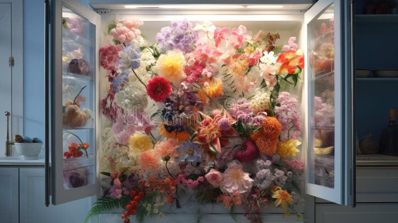 Many Flowers in Refrigerator Room for Flowers Stock Image - Image of ...