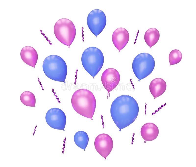 Many Flying Blue and Pink Color Balloons Isolated on White Stock Image ...