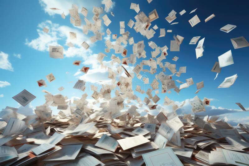 Many Flying Business Documents Stock Illustration - Illustration of ...