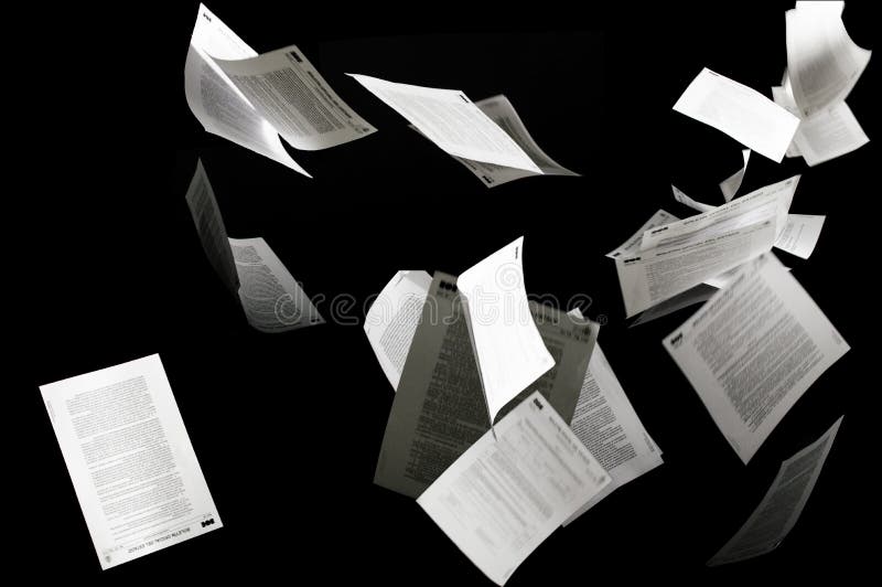 Many Flying Business Documents Isolated on Black Background Stock Photo ...