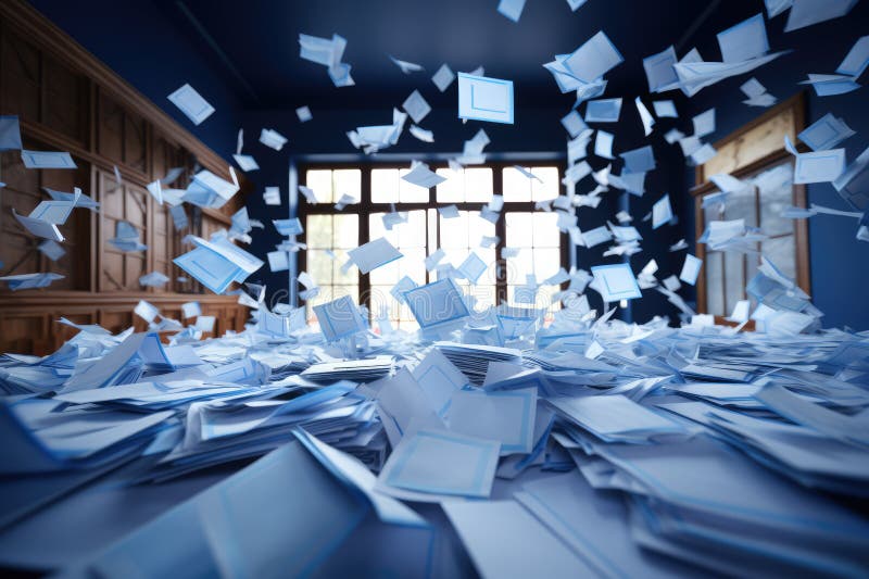 Many Flying Business Documents Stock Illustration - Illustration of ...