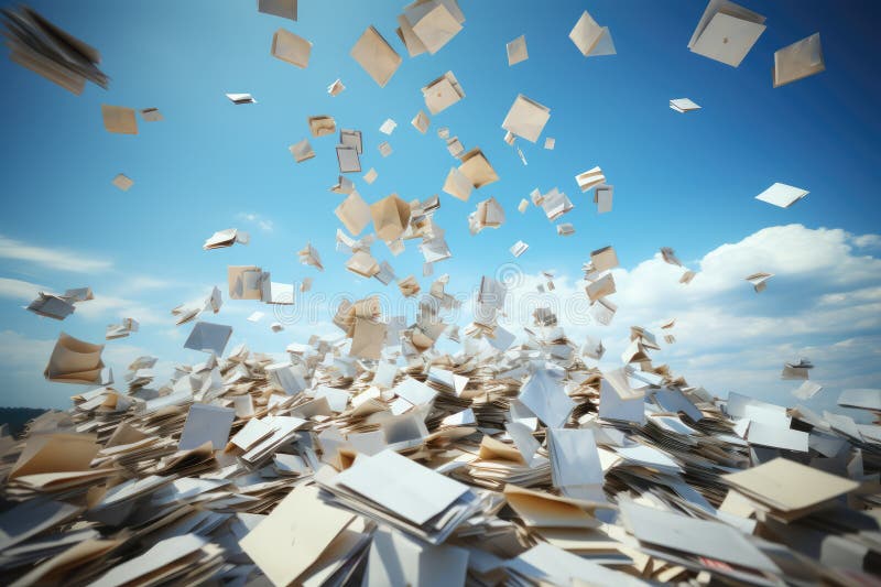 Many Flying Business Documents Stock Illustration - Illustration of ...