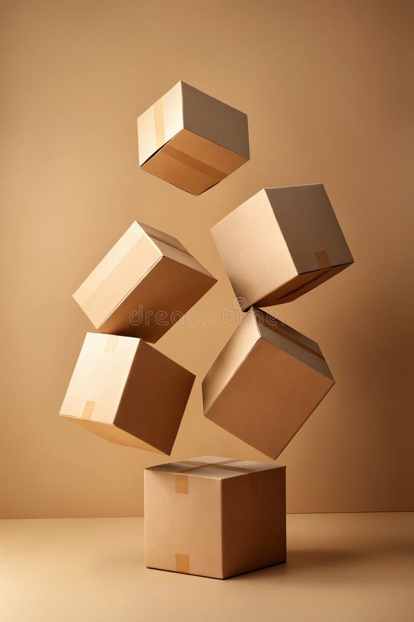 Many Flying Cardboard Boxes for Packaging. Moving or Delivery Boxes ...