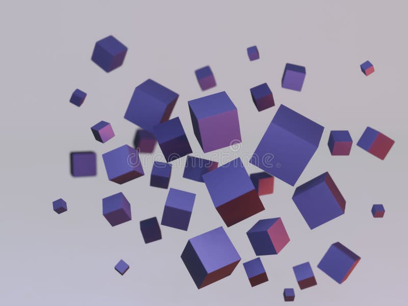 Many Flying Cubes 3d Render Illustration, Red and Blue Lights Stock ...