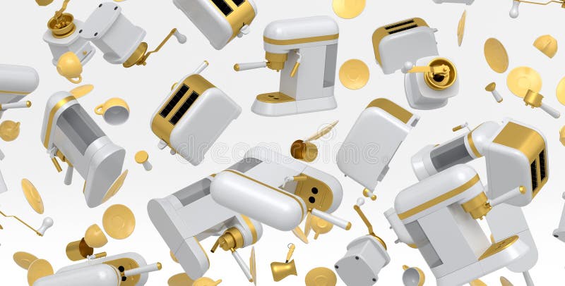 Many of Flying Espresso Machine with Horn, Cups, Geyser Coffee Maker ...