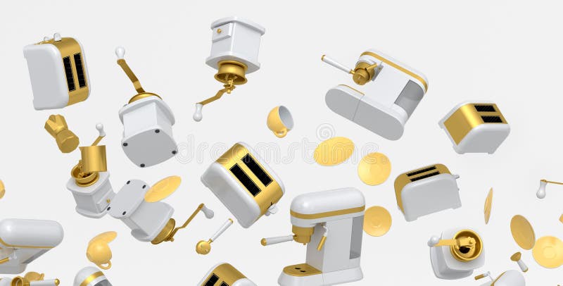 Many of Flying Espresso Machine with Horn, Cups, Geyser Coffee Maker ...