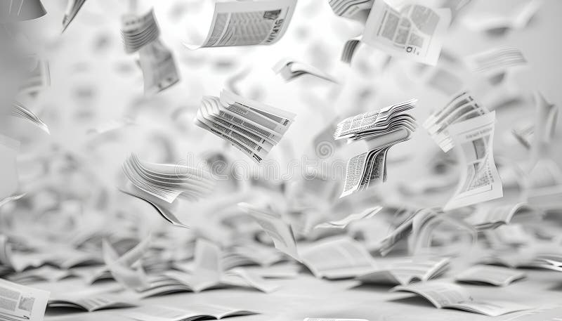 Many Flying Newspapers on White Background Stock Illustration ...