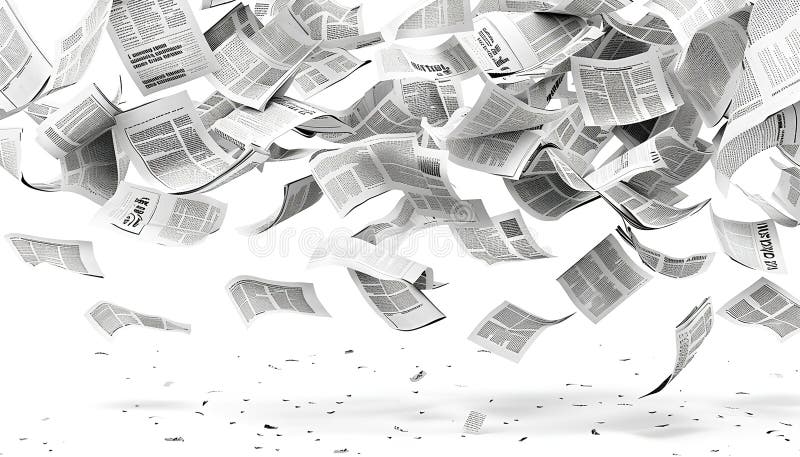 Many Flying Newspapers on White Background Stock Illustration ...