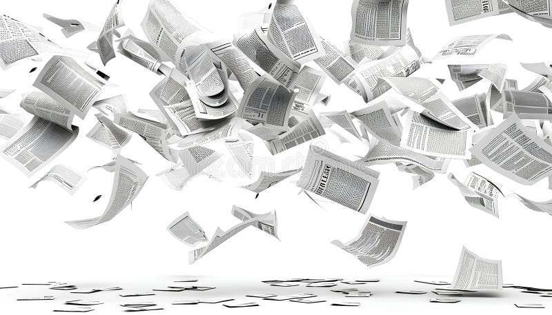 Many Flying Newspapers on White Background Stock Illustration ...