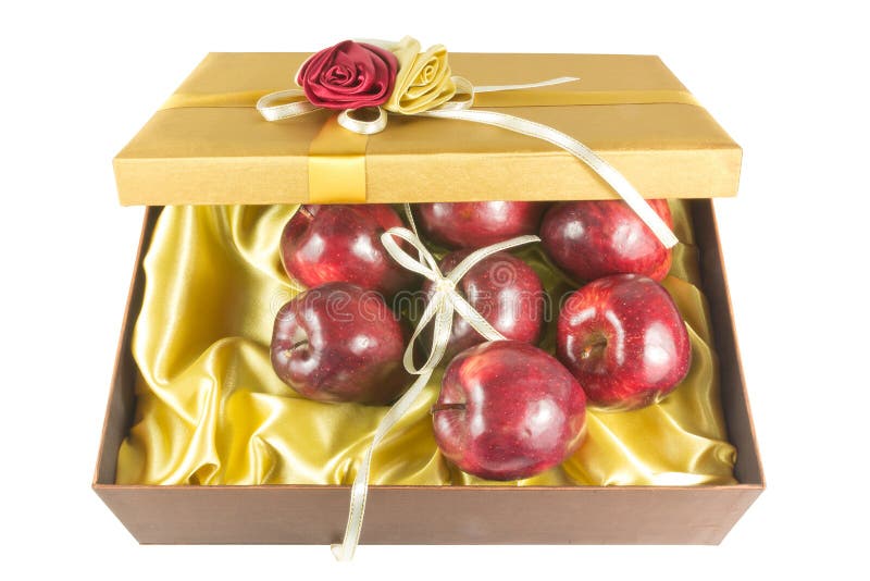 Many Fresh Apples in Give Box Stock Image - Image of greeting, festive ...