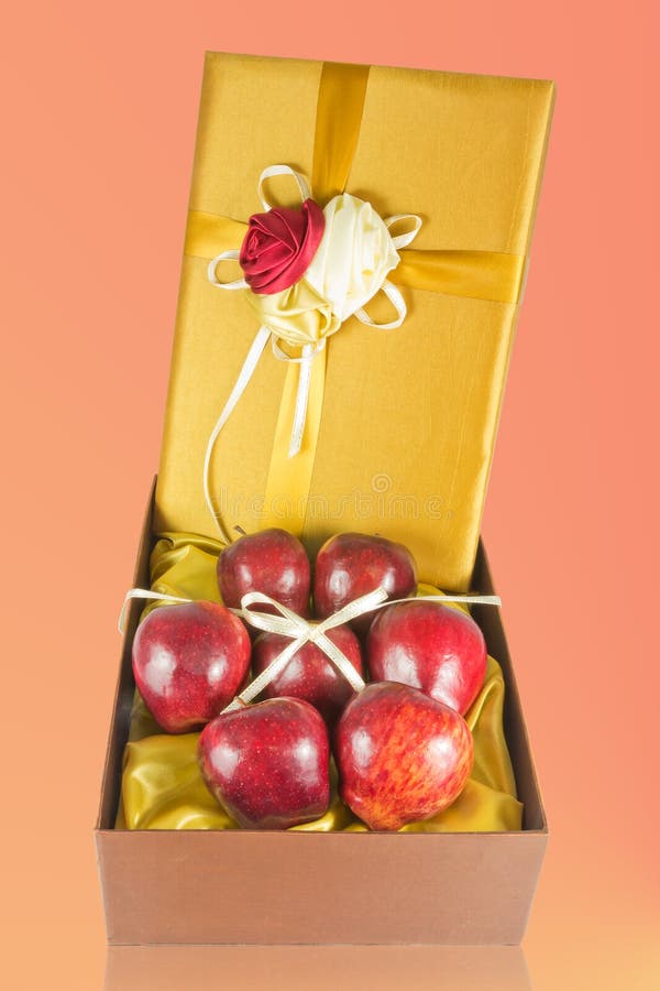 Many Fresh Apples in Give Box Stock Image - Image of event, golden ...