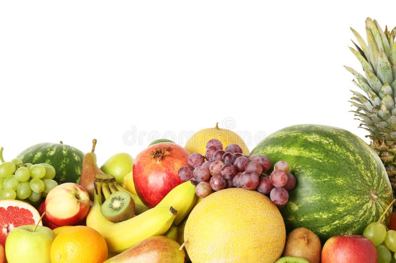 Many Fresh Ripe Fruits Isolated on White Stock Photo - Image of ...