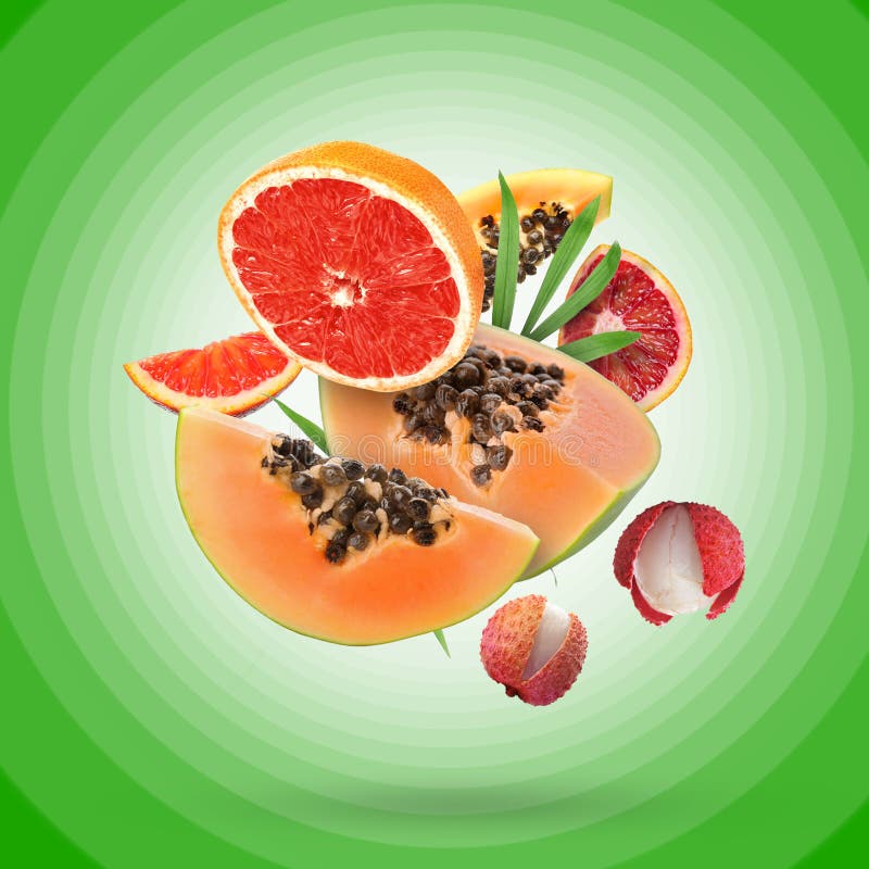 Many Fresh Vegetables and Fruits Falling on Pale Light Yellow ...