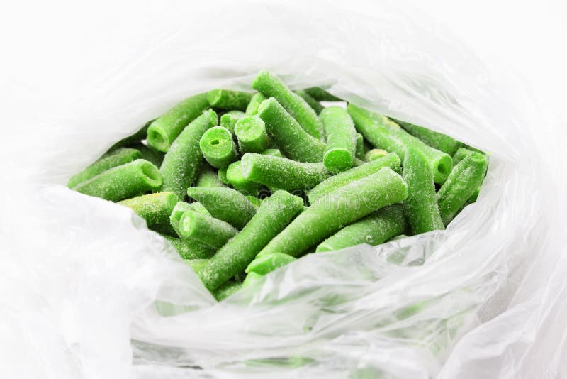 Many Frozen Bright Green Beans Pods in the Package Stock Photo - Image ...