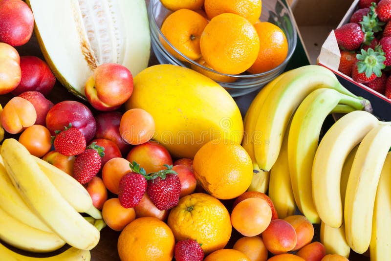 Many fruits at table stock photo. Image of group, ripe - 43616134