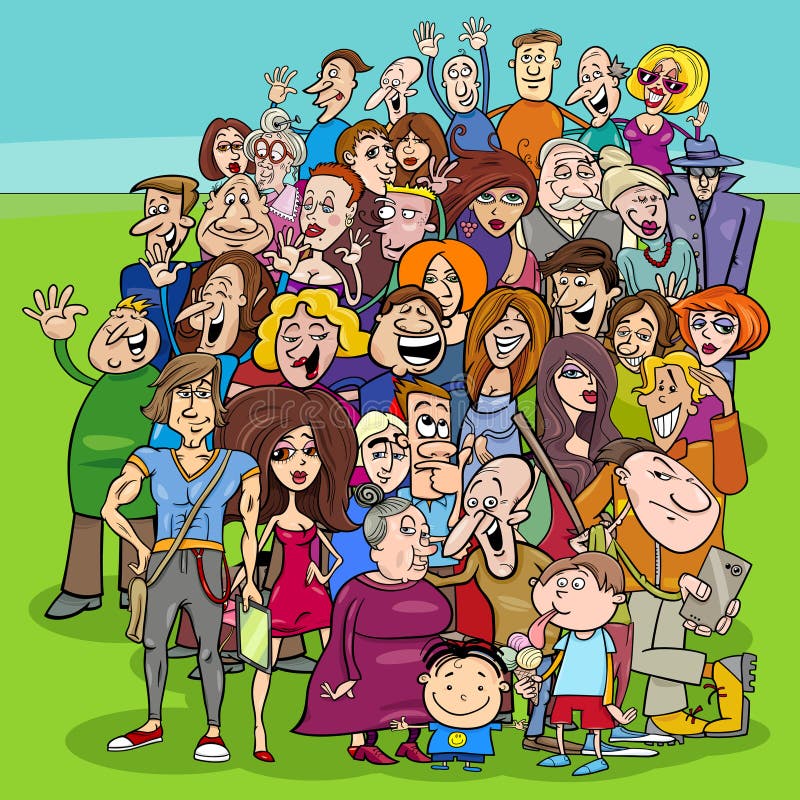 Many Funny Cartoon People Characters in the Crowd Stock Vector ...