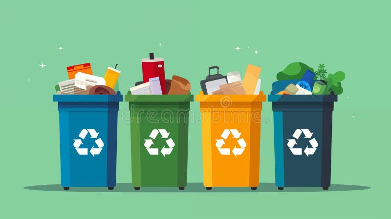 Many Garbage Cans with Sorted Garbage. Sorting Garbage Stock ...