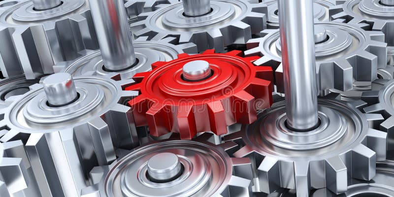 Many gear and red gear stock illustration. Illustration of background ...