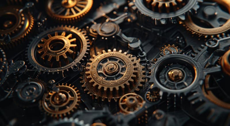 Many Gears Close Up Inside of a Machine. Stock Illustration ...
