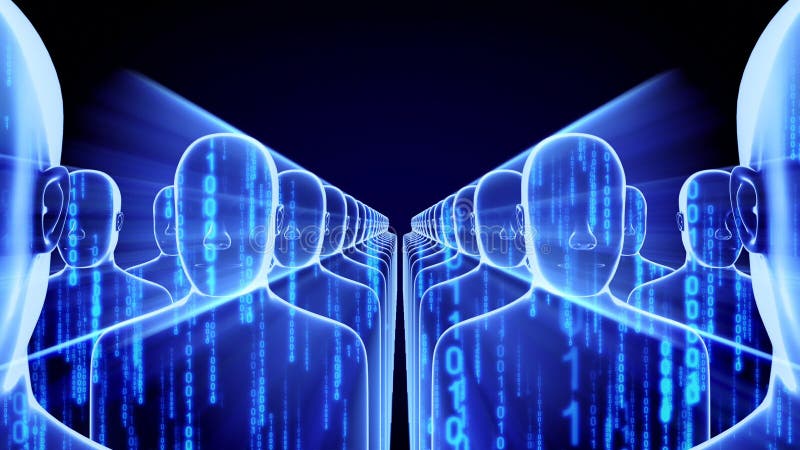 Many Geometrical Male Faces and Matrix Style Binary Code Stock Video ...